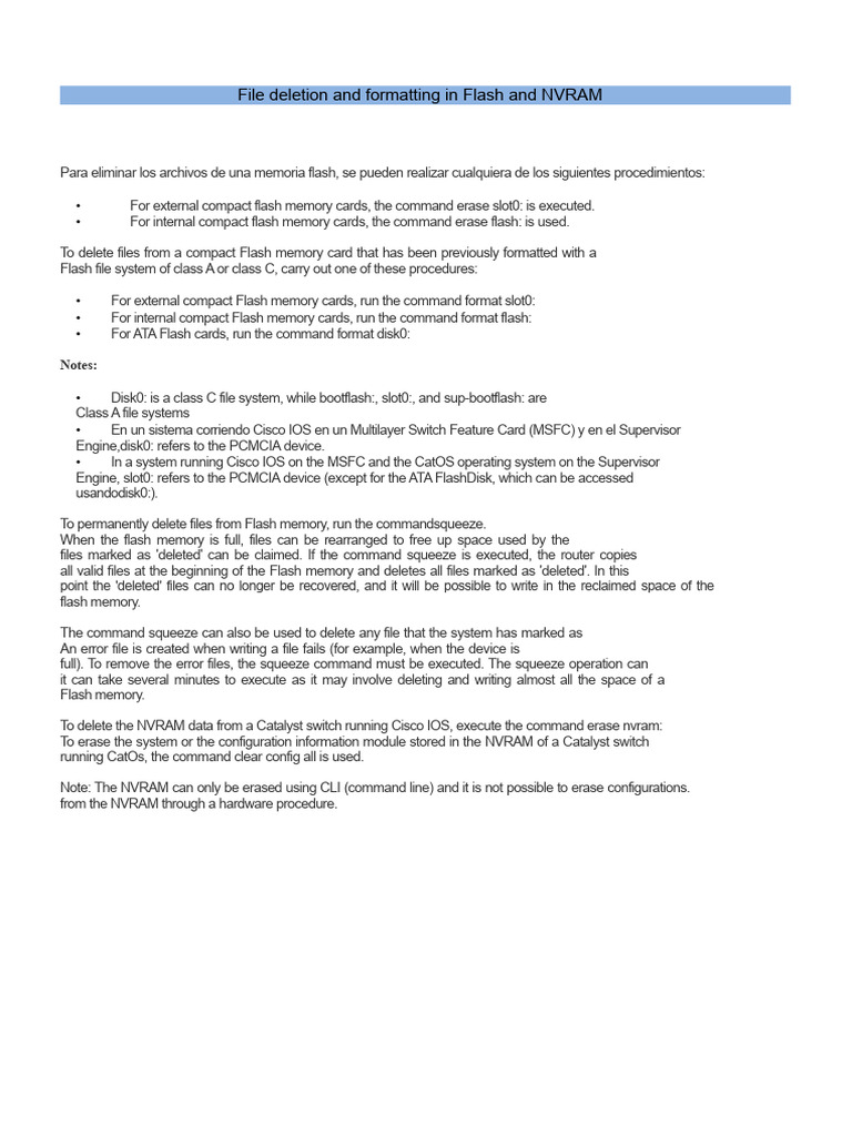 File Deletion and Formatting in Flash and NVRAM Cisco Router | PDF ...