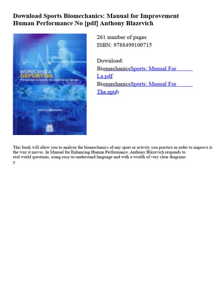 Sports Biomechanics Manual For Improving Human Performance | PDF