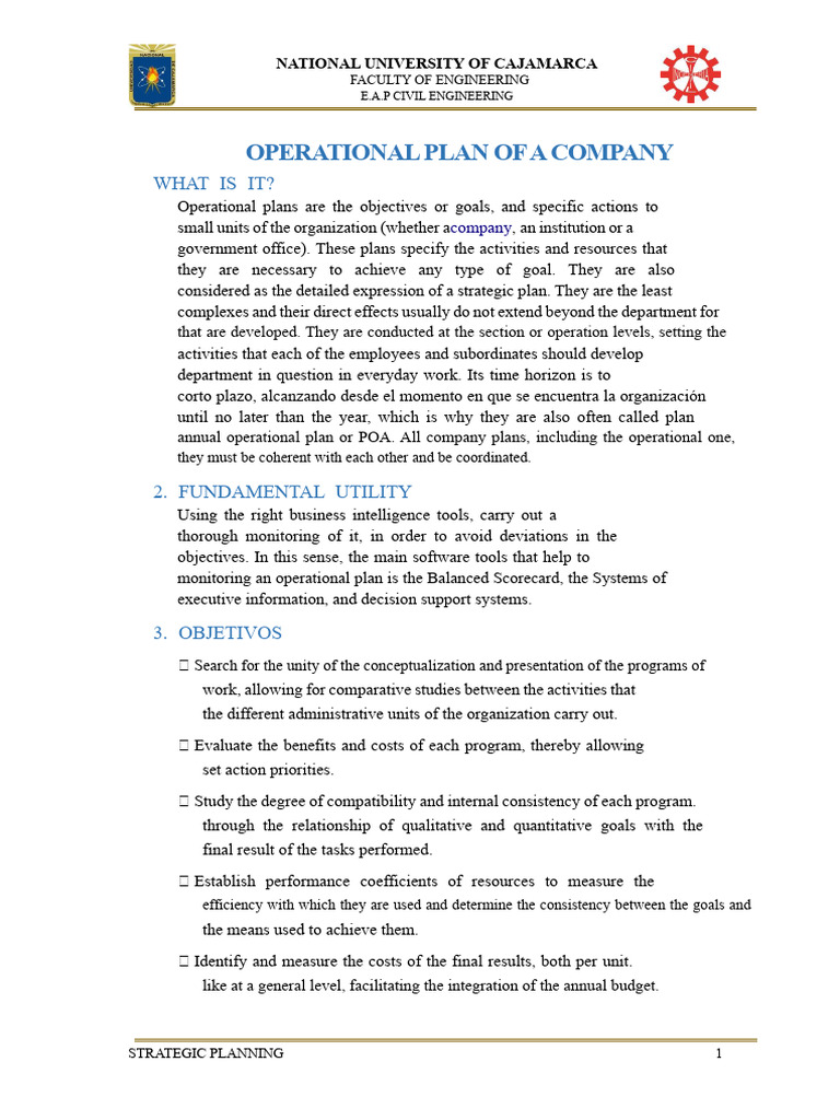 Operational Plan of A Company | PDF | Policy | Engineering