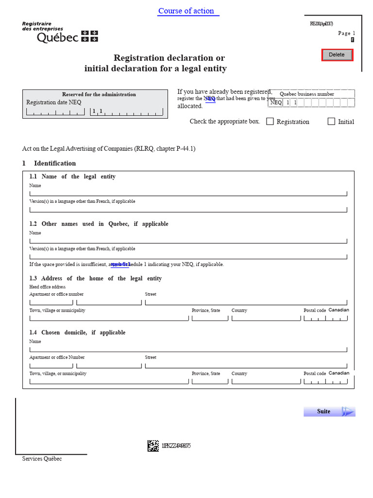 Quebec Legal Entity Registration Form | PDF | Provinces And Territories ...