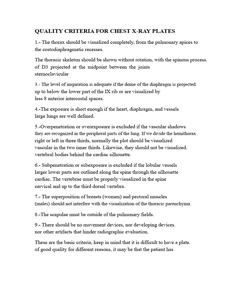 Chest X-Ray Quality Criteria Guide | PDF