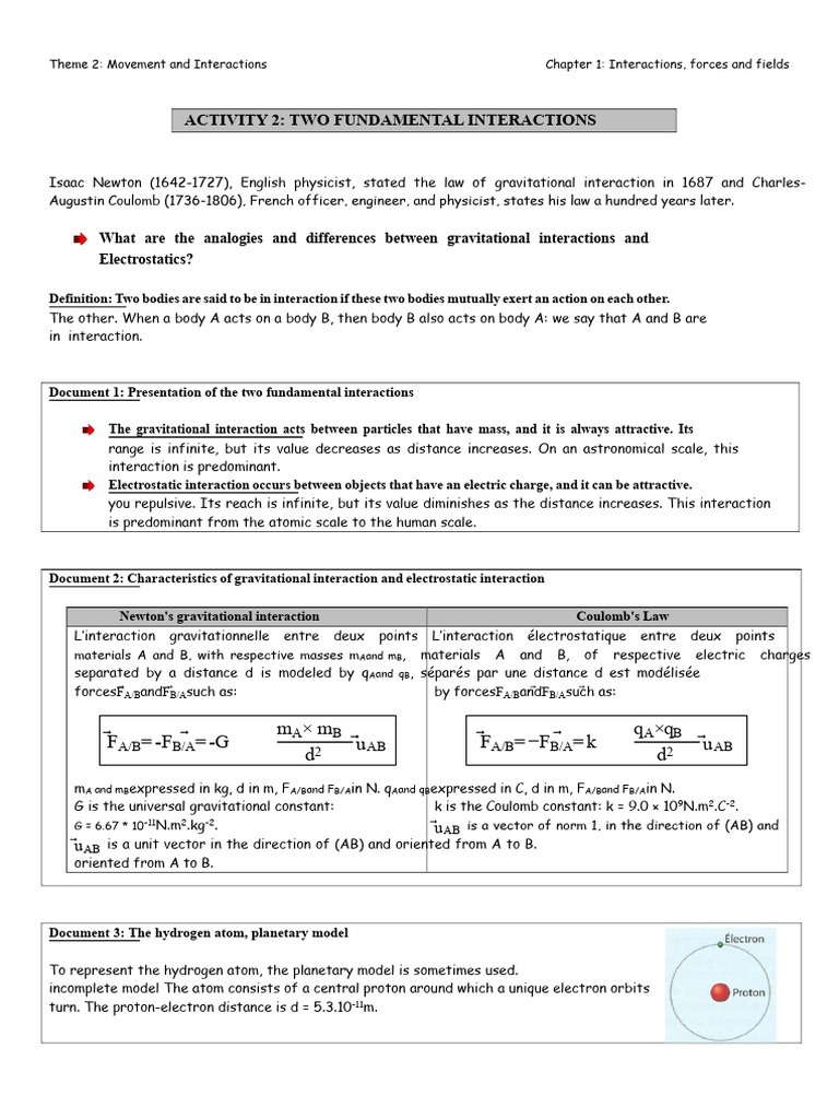 Activity 2: Two Fundamental Interactions | PDF | Fundamental ...