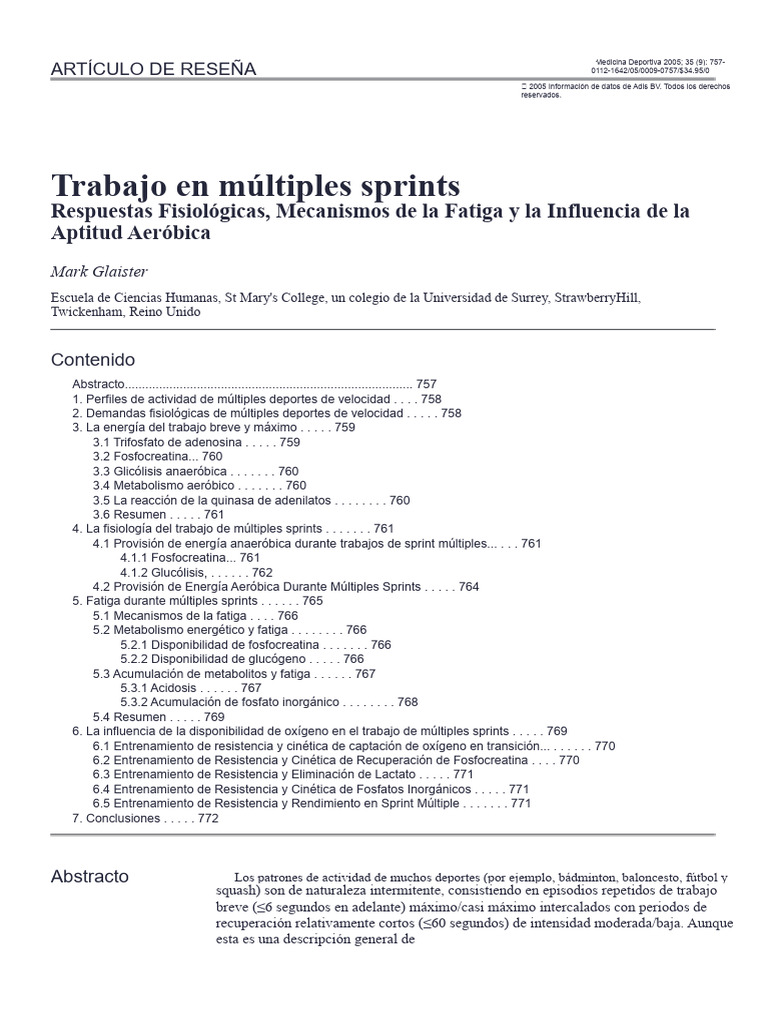 Multiple Sprint Work ~ Physiological Responses Mechanisms of Fatigue ...