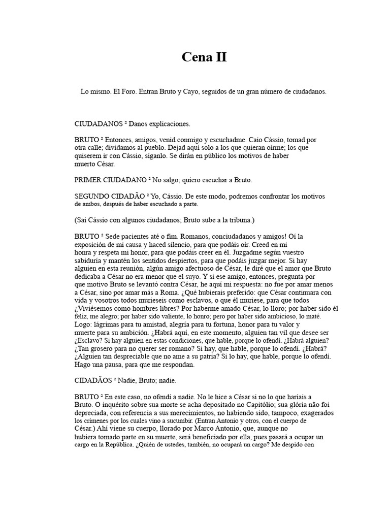 Acto III - Escena II - Julio César - William Shakespeare | PDF