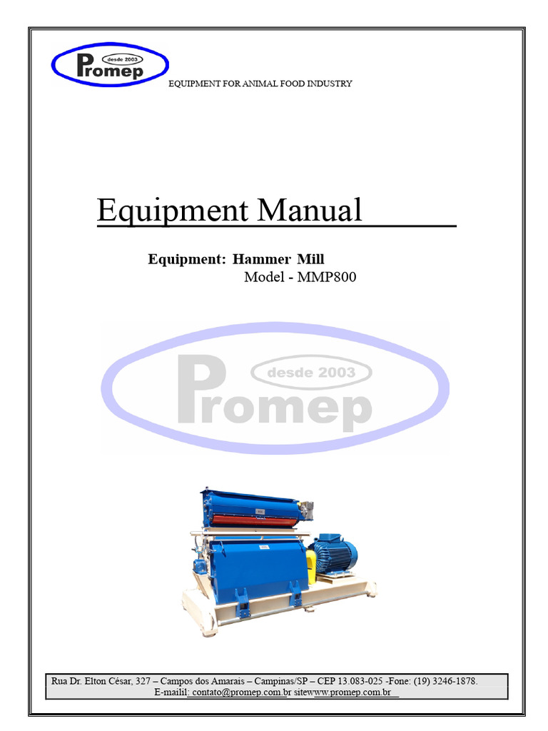 Manual - Hammer Mill MMP 800 | PDF | Steel | Mill (Grinding)