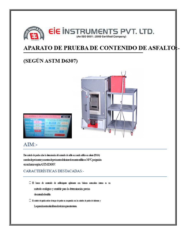 Prueba de contenido de asfalto ASTM D6307 | PDF
