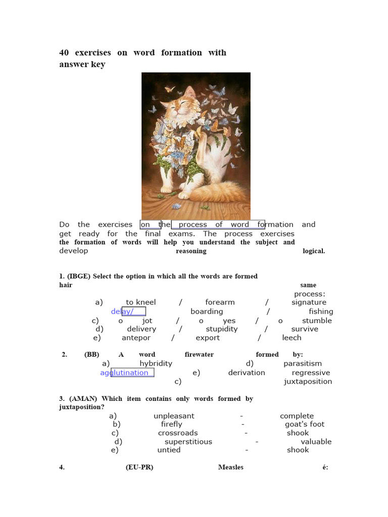 40 Word Formation Exercises with Answers | PDF | Semantics | Lexicology
