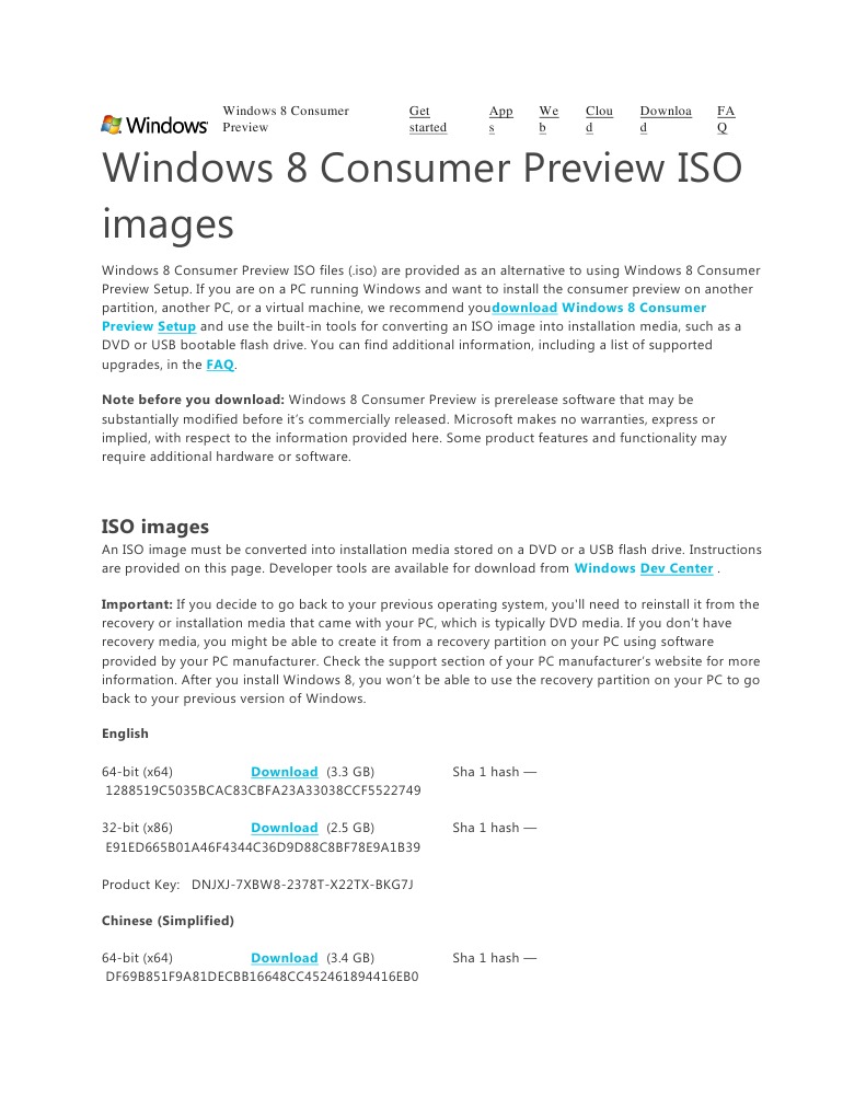 Windows 8 Consumer Preview ISO Images | PDF | Microsoft Windows | 64 ...