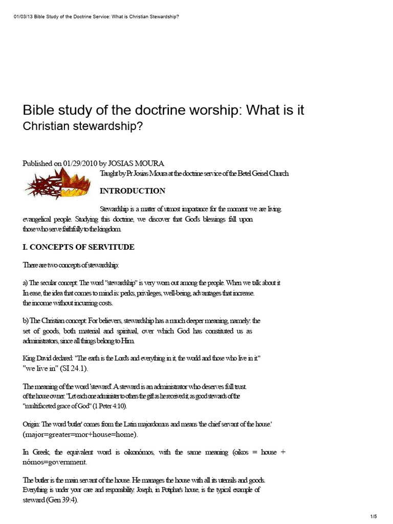 Bible Study of Doctrine Worship - What Is Christian Stewardship | PDF ...