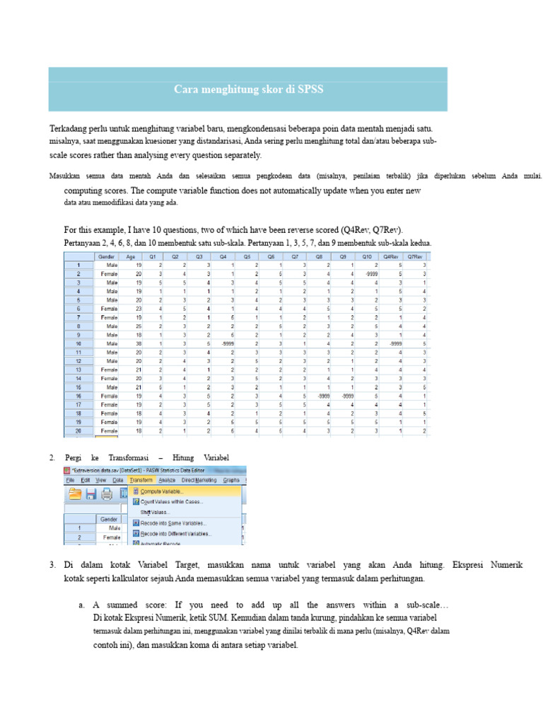 Cara Menghitung Skor di SPSS | PDF