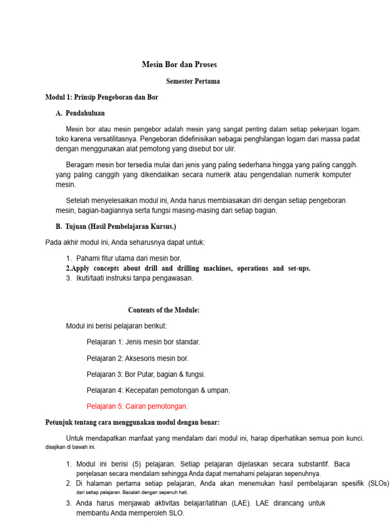 Modul 1 - Mesin Bor Kolom Dan Prosesnya | PDF