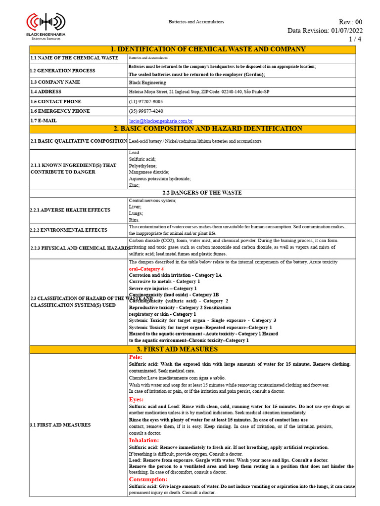 SDS_BATTERIES_CELLS | PDF | Toxicity | Sulfuric Acid