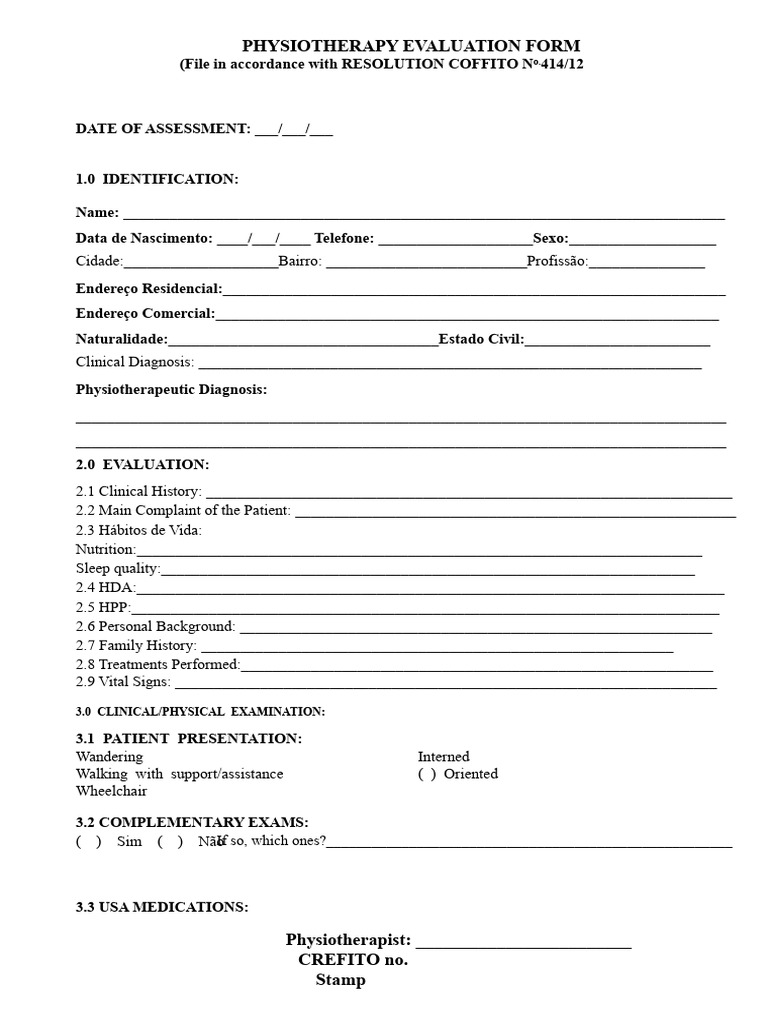 MODEL evaluation form 1 | PDF | Physical Therapy | Physical Examination