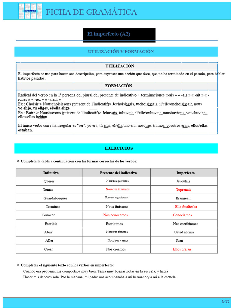 Gramática del Imperfecto en Francés | PDF | Verbo