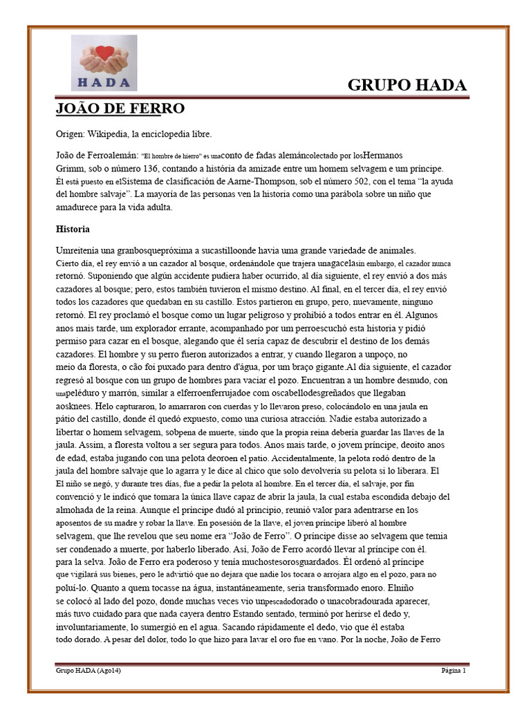 JOÃO de FERRO - Cuento de Hans Christian Andersen | PDF