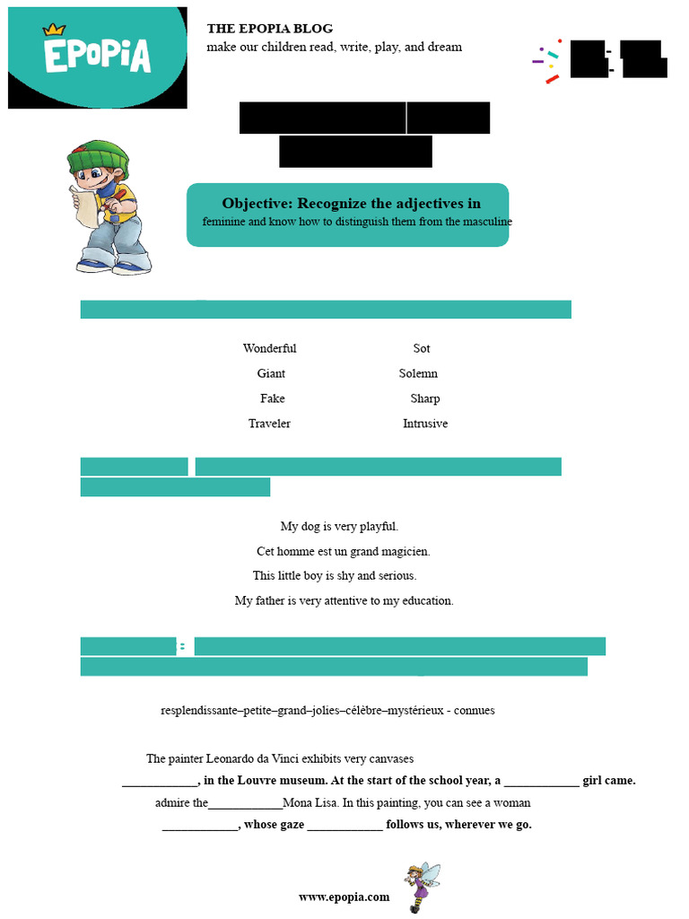 Feminine Adjectives Grade 1 Grade 2 Grade 3 Grade 4 | PDF