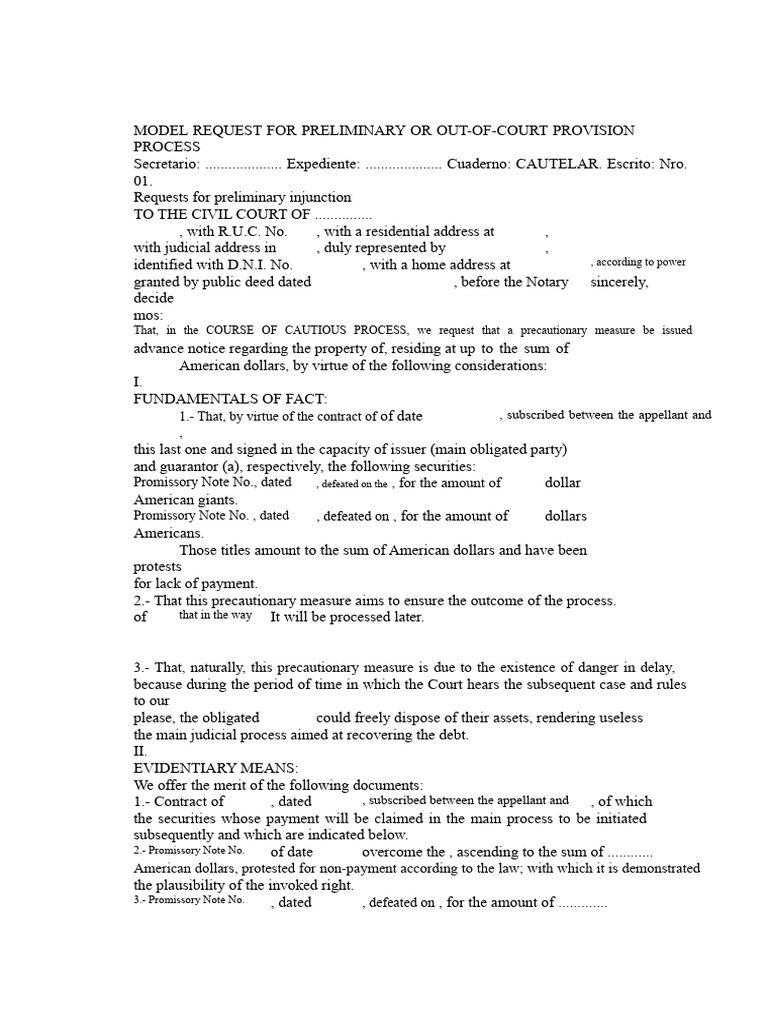 MODEL REQUEST FOR PRECAUTIONARY MEASURES VARIOUS.doc | PDF | Notary ...