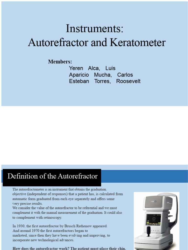 Autorefractor and Keratometer Overview | PDF | Cornea | Contact Lens