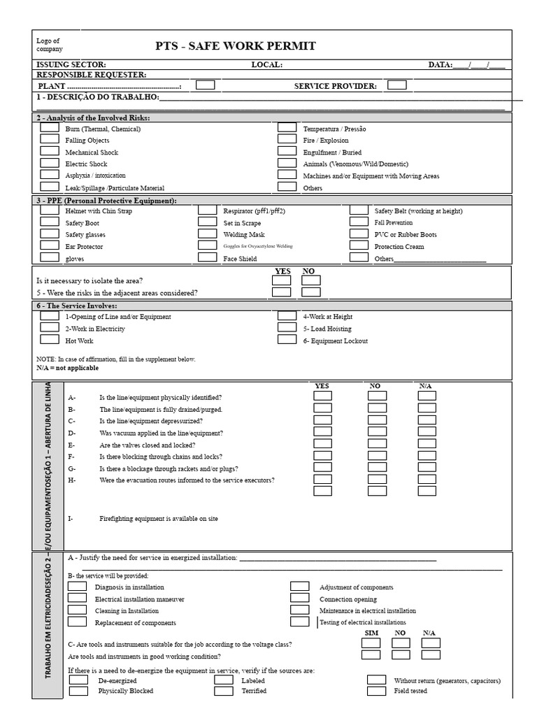 Safe Work Permit Checklist Template | PDF | Personal Protective ...