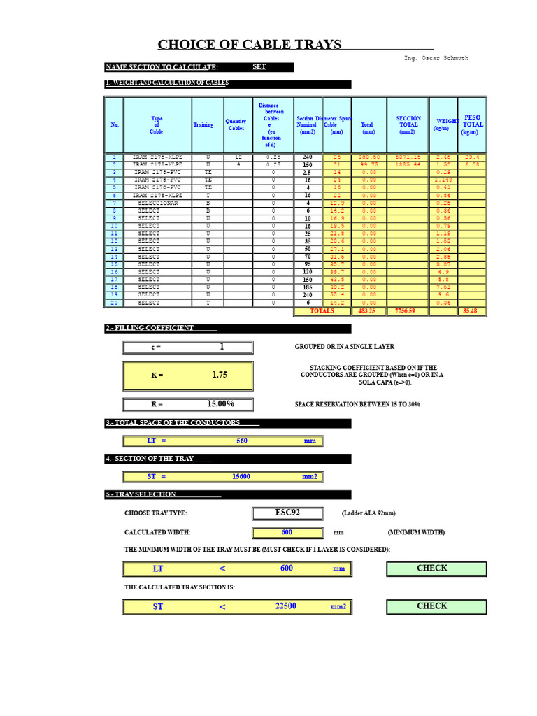 Cable Tray Calculation - V5 | PDF