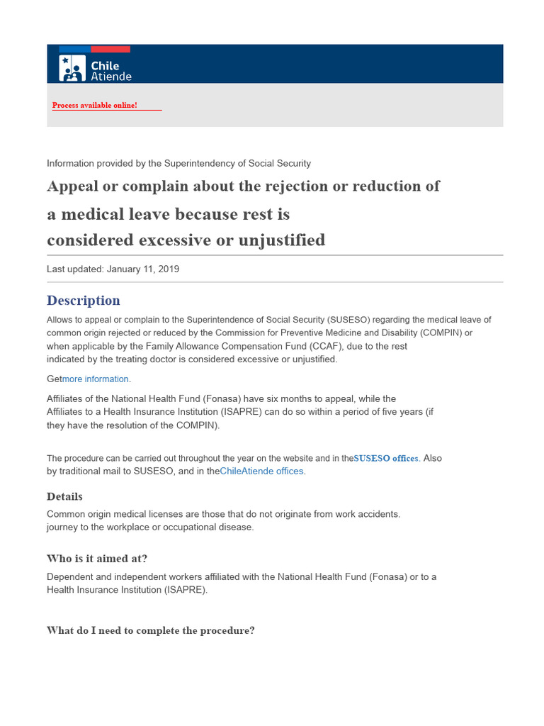 Appeal or Complain About The Rejection or Reduction of A Medical Leave ...