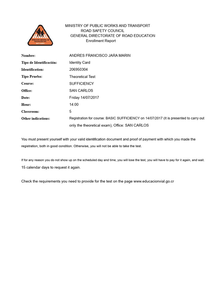 COSEVI Registration | PDF