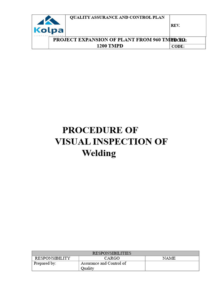 Visual Inspection Procedure for Welding | PDF | Welding | Construction