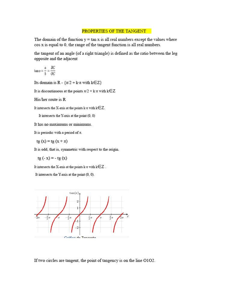 PROPERTIES OF THE TANGENT | PDF