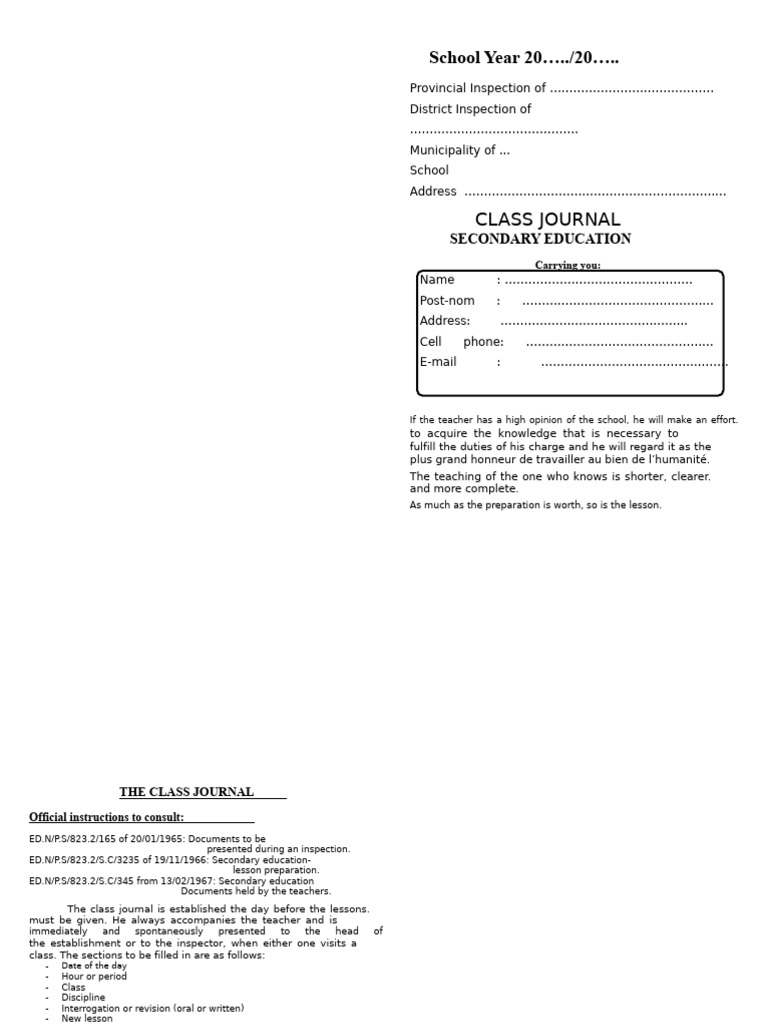 CLASS JOURNAL | PDF | Teachers