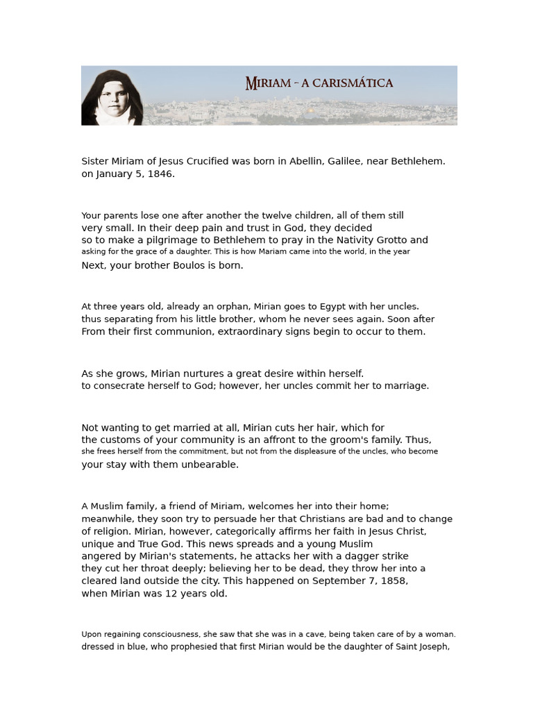 Life of Sister Miriam of Jesus Crucified | PDF | Mary, Mother Of Jesus ...
