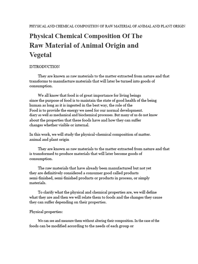 Physical and Chemical Composition of Raw Materials of Animal and Plant ...