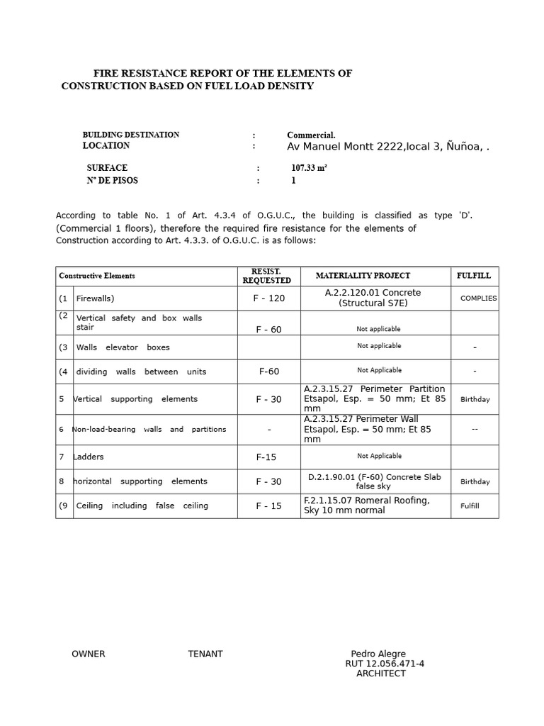 Fire Resistance Report for Commercial Building | PDF | Wall | Building