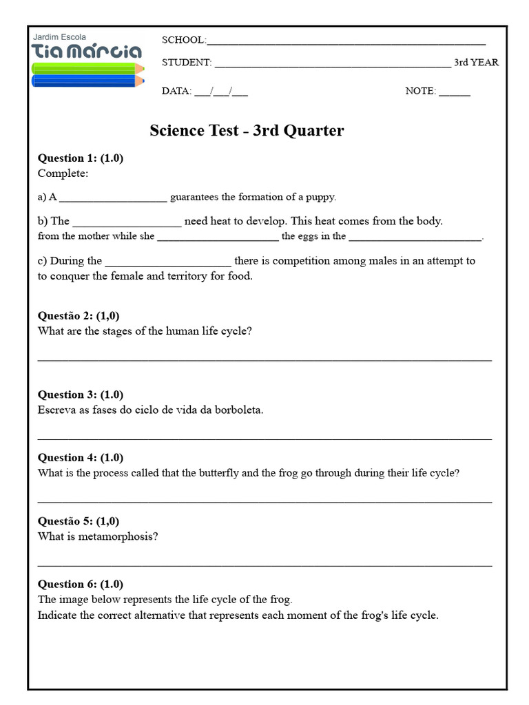 Test 3b - 3rd Year Science | PDF