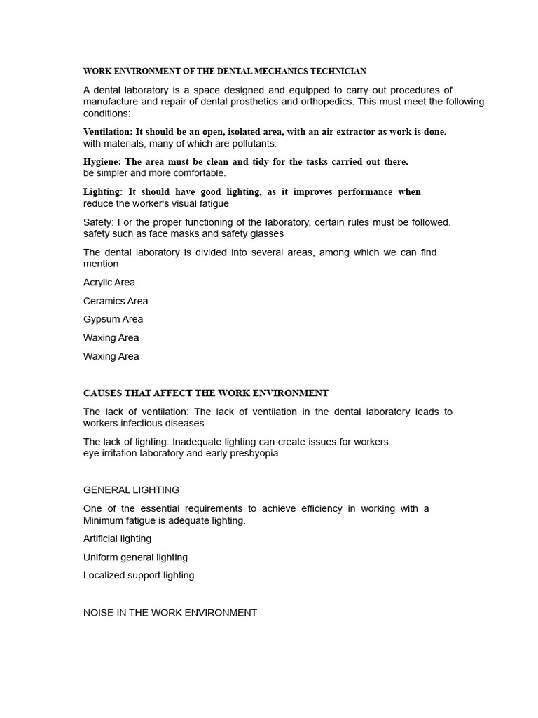 Work Environment of The Dental Mechanics Technician | PDF | Lighting ...