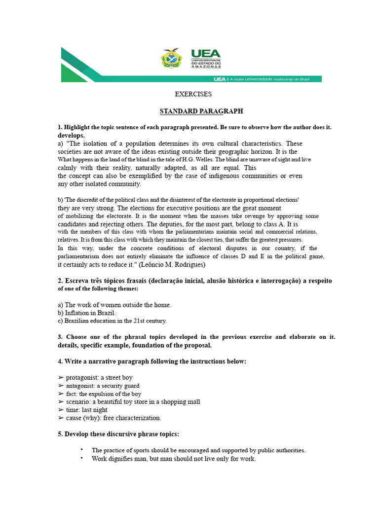 STANDARD PARAGRAPH Exercises | PDF