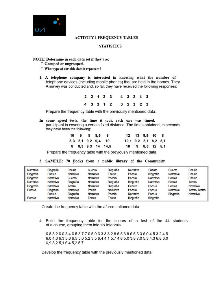 Activity 1 - Frequency Tables | PDF