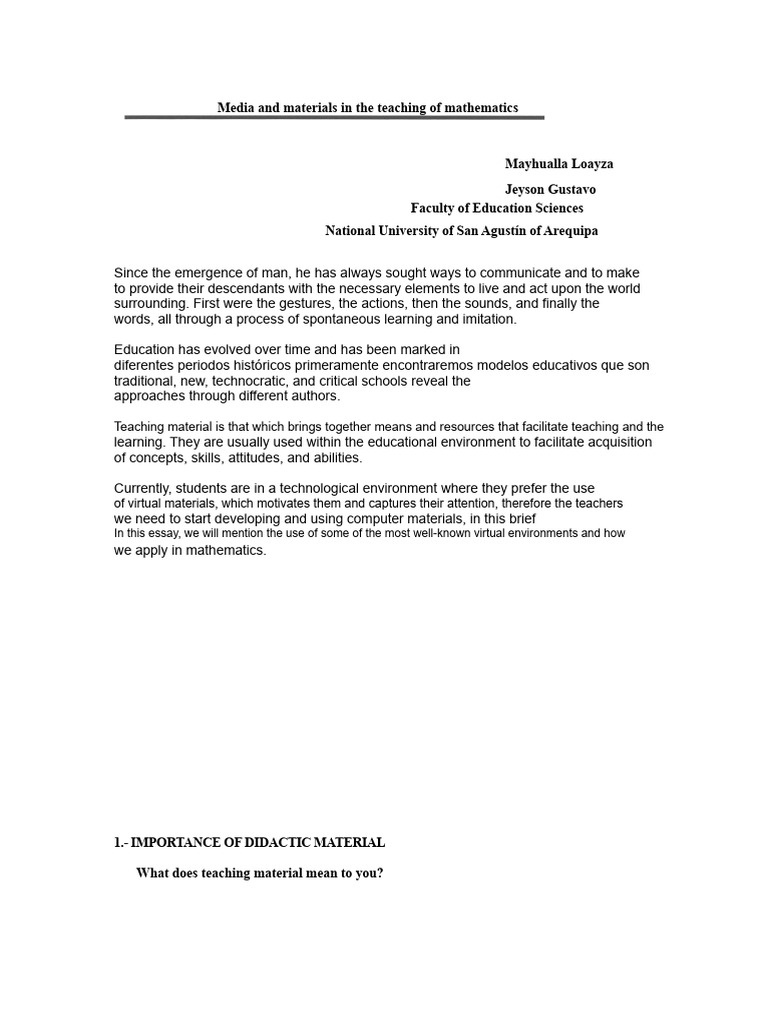 Media and Materials in The Teaching of Original Mathematics | PDF ...