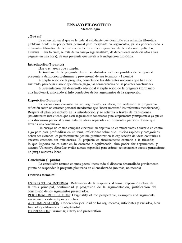 Ensayo Filosófico | PDF | Ensayos | Argumento