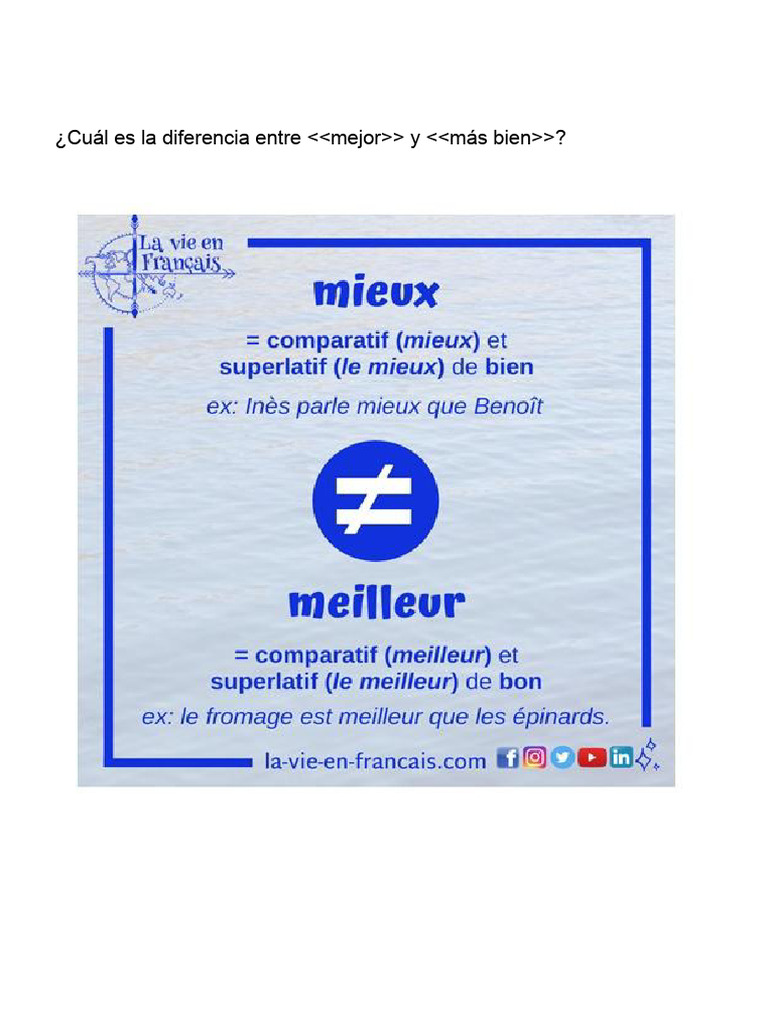 Diferencias entre "mejor" y "más bien" | PDF | Adverbio | Adjetivo