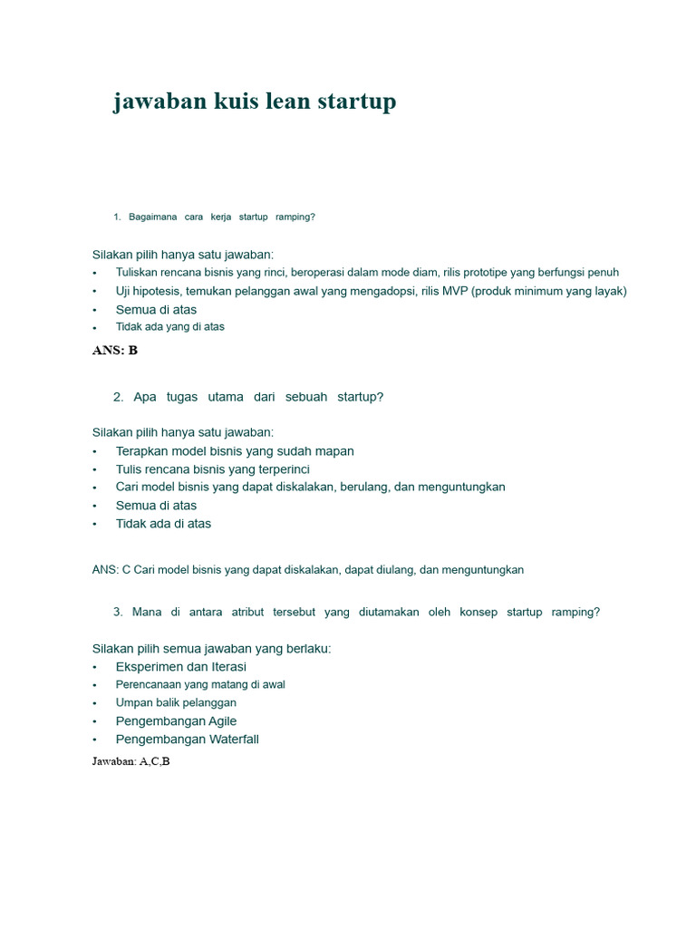 Kuis Lean Startup Jawaban | PDF