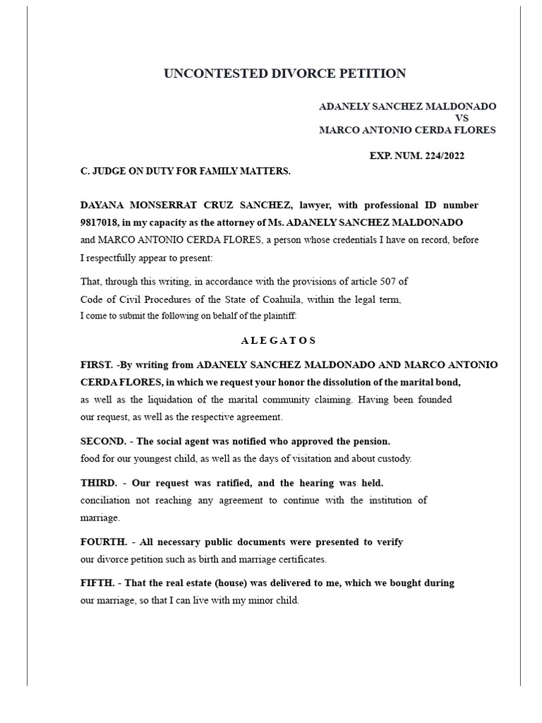 Uncontested Divorce Pleadings | PDF | Divorce | Justice