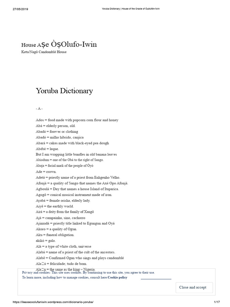 Yoruba Dictionary of Orisha Terms | PDF