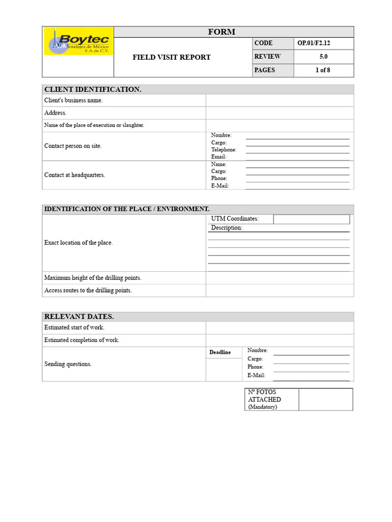 Field Visit Report Template for Surveys | PDF | Telephone