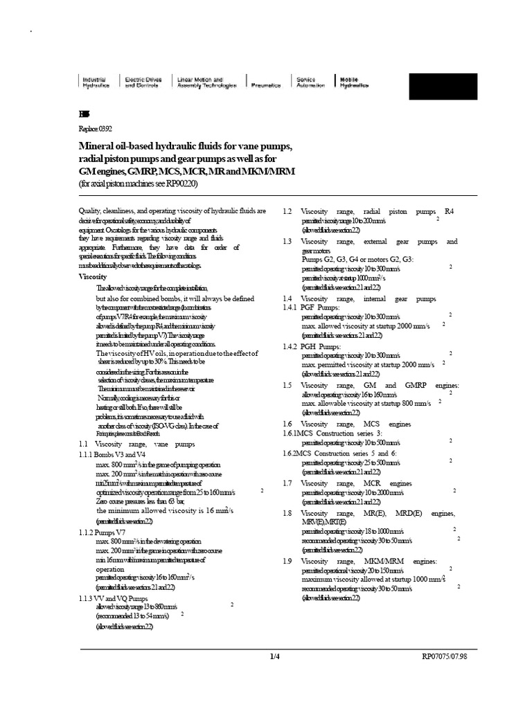 Hydraulic Fluid Viscosity Guidelines | PDF | Pump | Gas Technologies