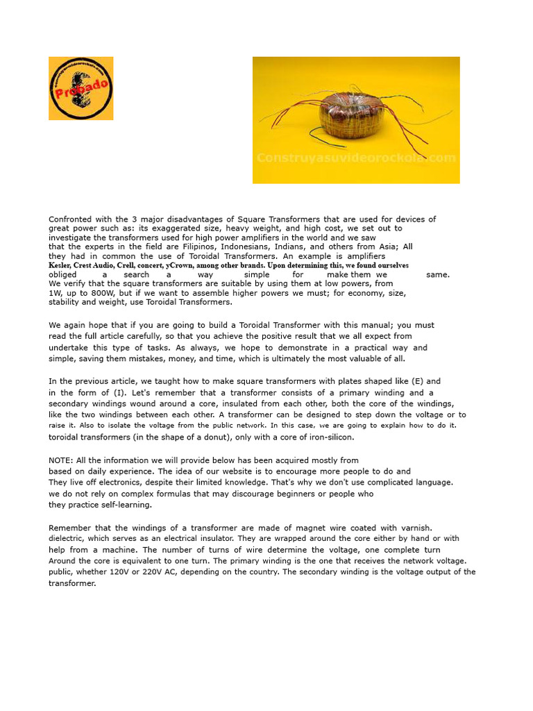 Toroidal transformers | PDF | Transformer | Inductor