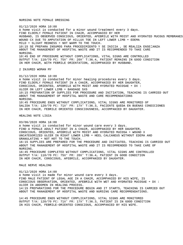 Nursing Note: Dressing Change | PDF | Wound | Diseases And Disorders