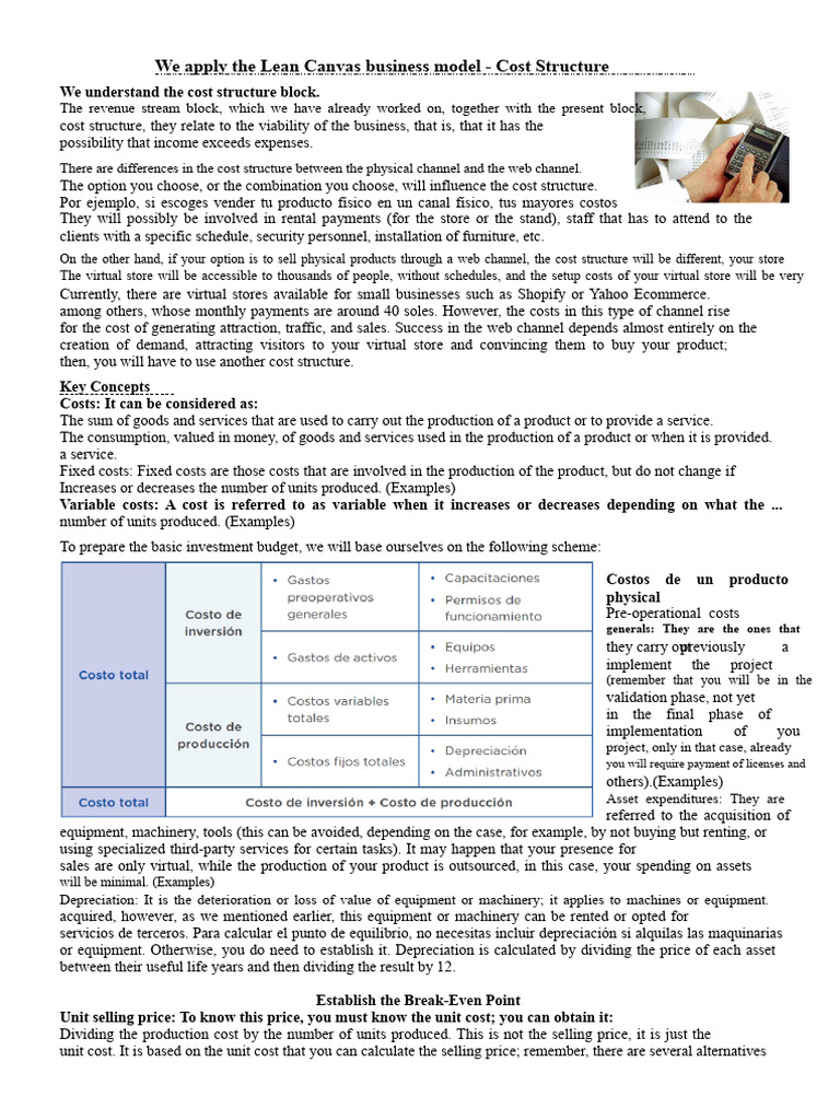 Lean Canvas - Cost Structure | PDF | Depreciation | Expense
