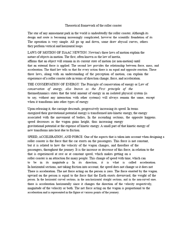 Theoretical Framework of The Roller Coaster | PDF | Force | Acceleration