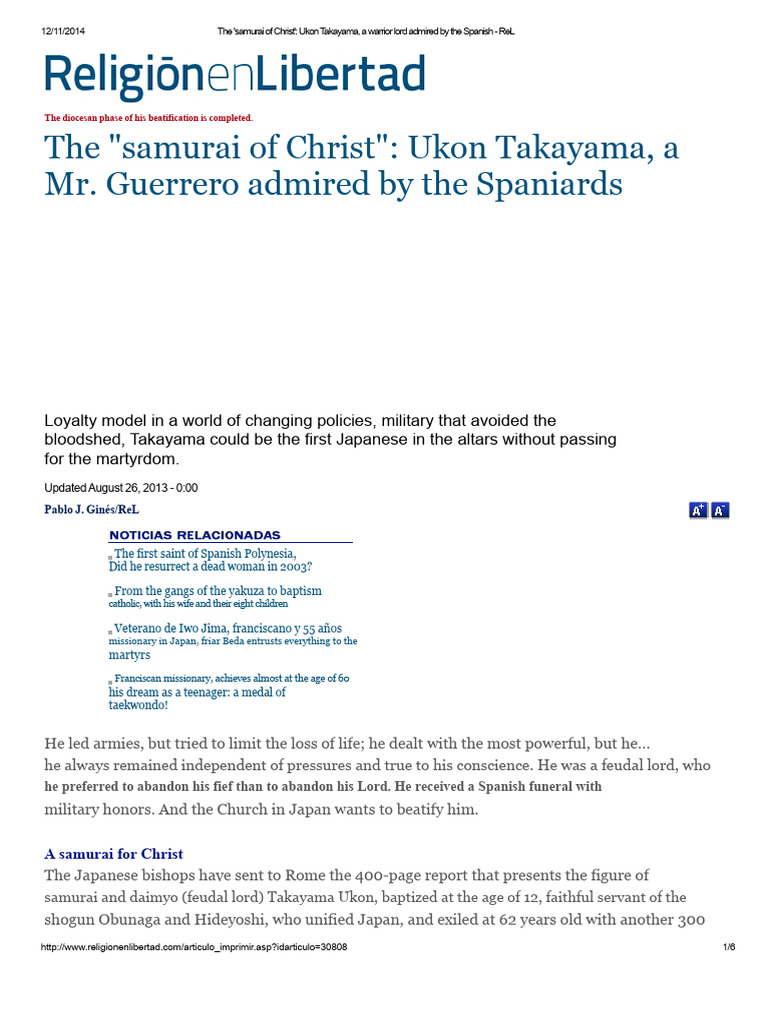 The "Samurai of Christ" Ukon Takayama, A Lord Warrior Admired by the ...