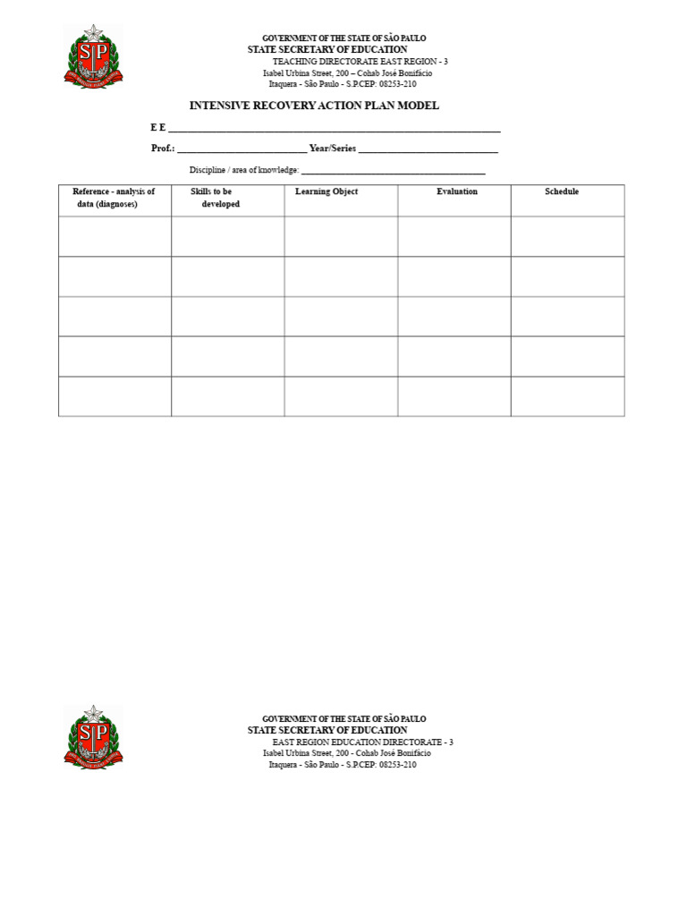 Intensive Recovery Action Plan Template | PDF